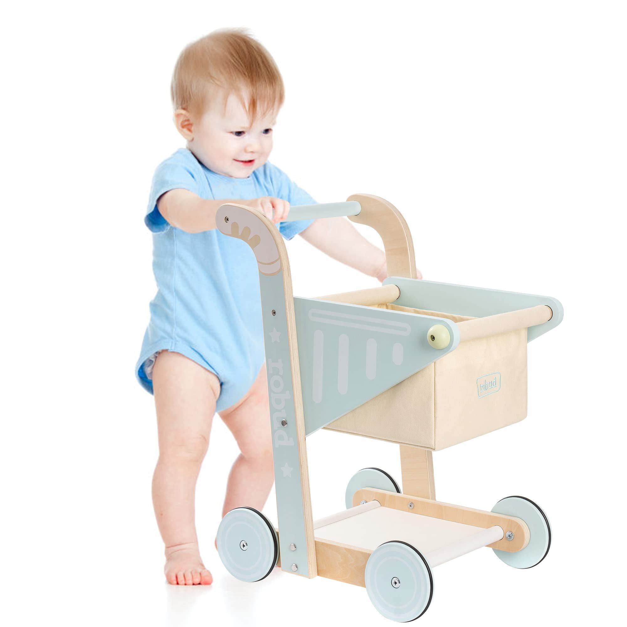 Robud Wooden Baby Push Walker Baby Wooden Shopping Cart Toy for Toddler ...