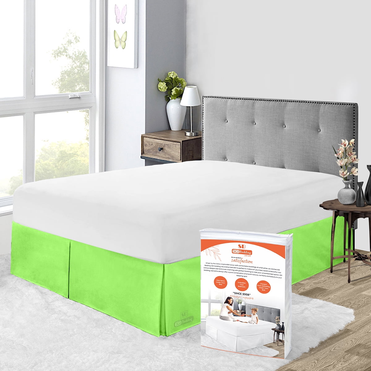 SGI Bedding 12" Drop King Size Parrot Green Solid Bed Skirt Split ...