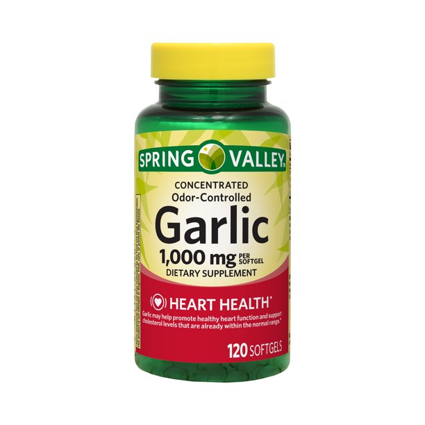 Spring Valley Odor-Controlled Garlic Softgels Dietary Supplement, 1,000 ...