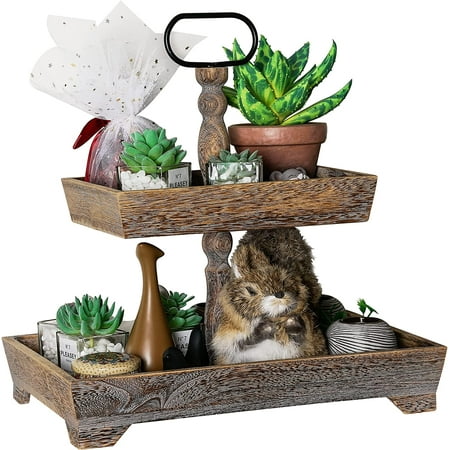 2 Tier Tray - Farmhouse Tiered Tray Decor - Wooden Tiered Tray - Rustic ...