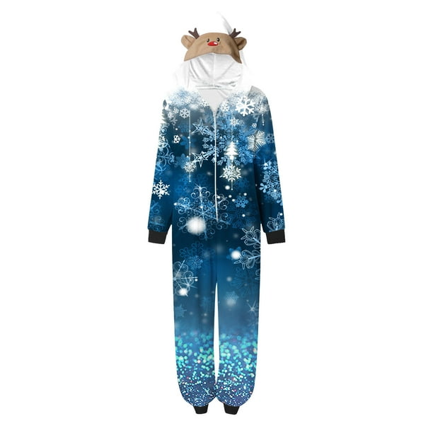 matoen Parent-child Warm Christmas Set Printed Home Wear Hoodid Pajamas ...