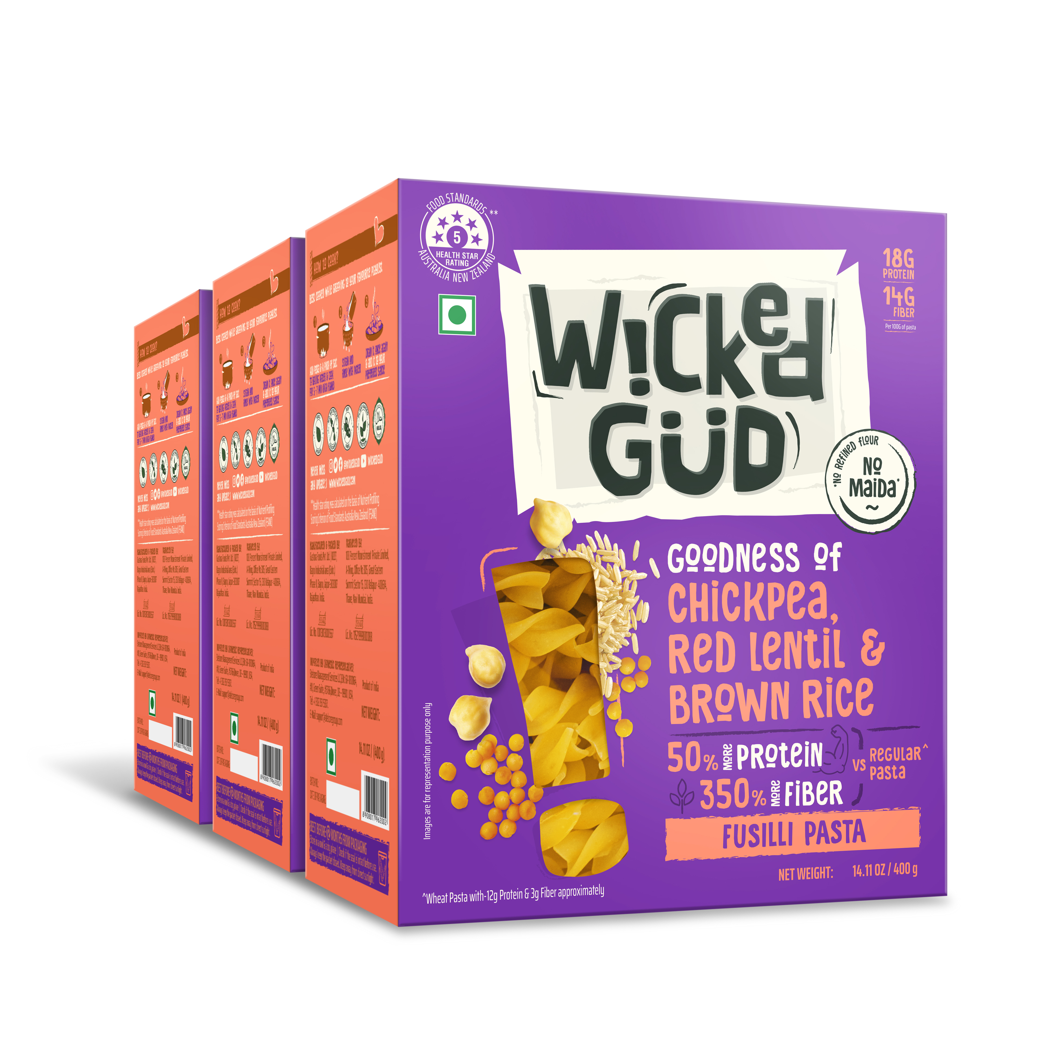 WickedGud Fusilli Pasta 14.11 Ounce (Pack of 3) | Chickpeas | Red ...