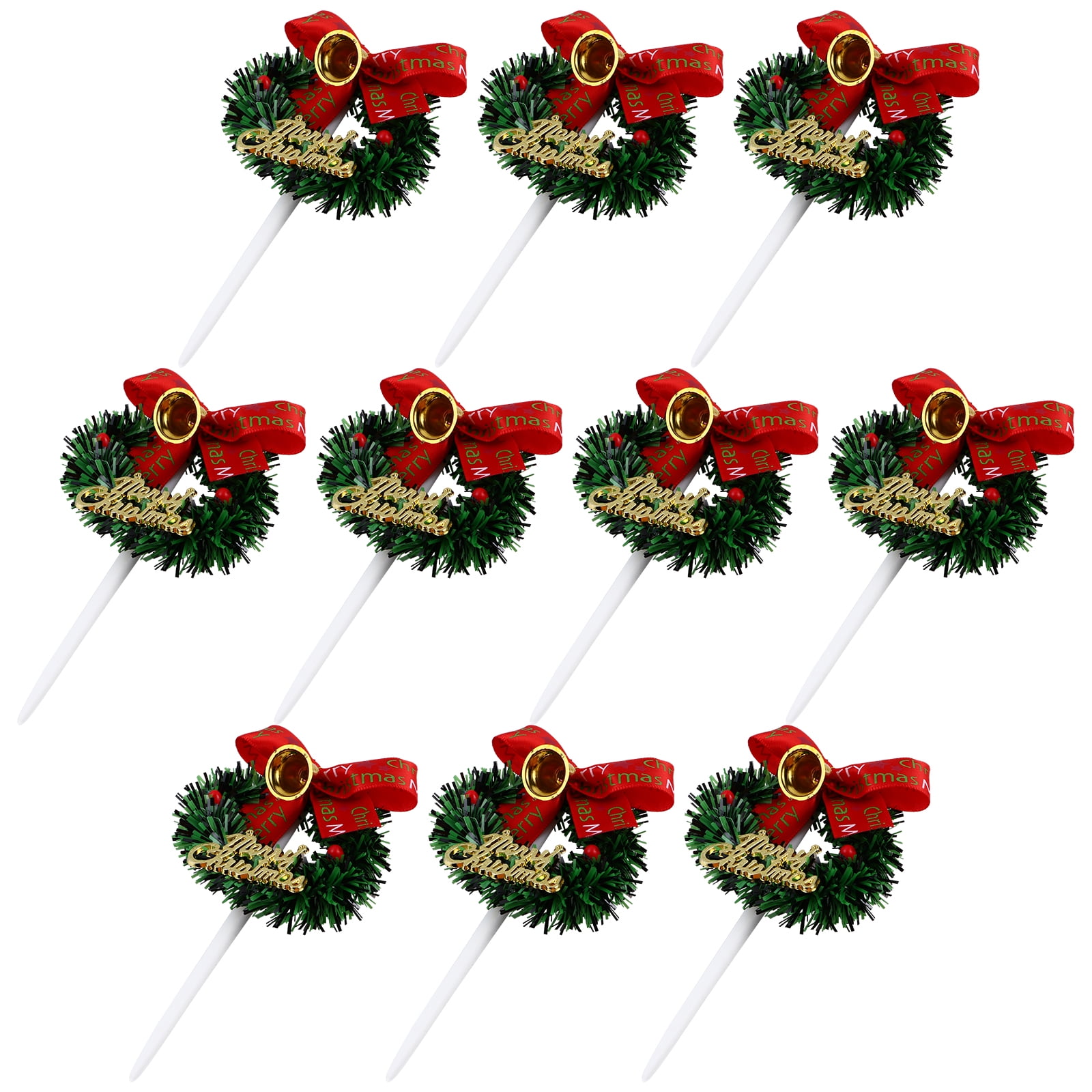 10 Adornos Navideños para Tarta con Forma de Corona, Lazo y Campana ...