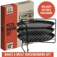 Chef Pomodoro Pizza Baking Set with 3 Pizza Pans and Pizza Rack, Non ...