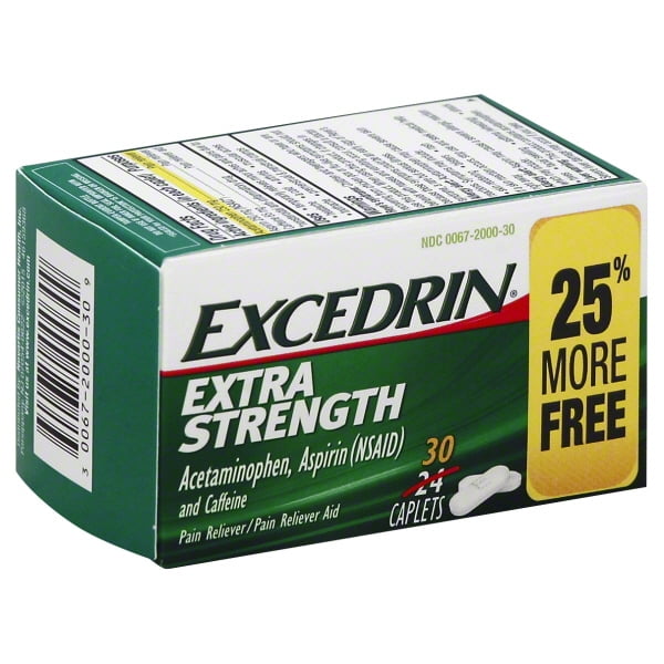 Excedrin Extra Strength Pain Reliever Caplets - 30 CT - Walmart.com