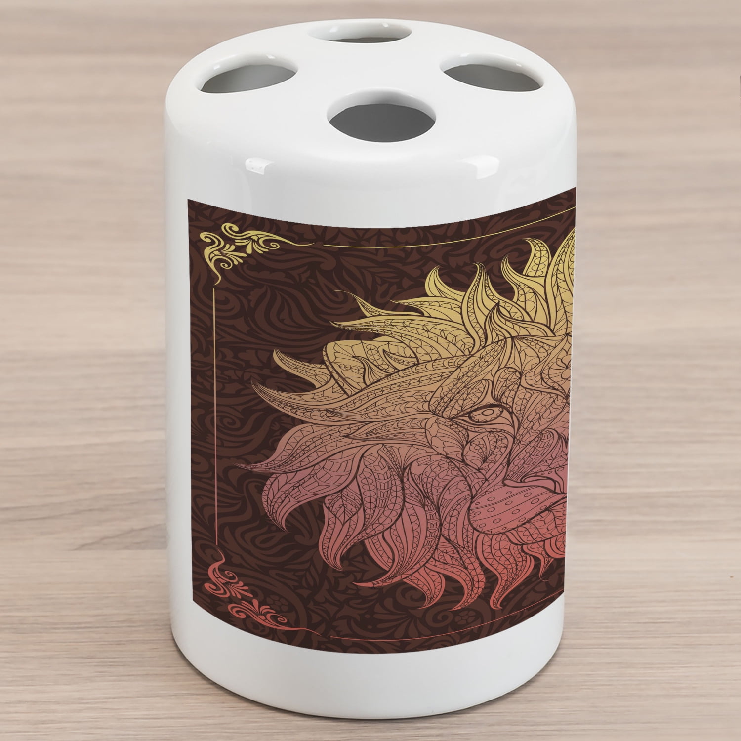 Safari Ceramic Toothbrush Holder, Patterned Ornate Lion Head with ...