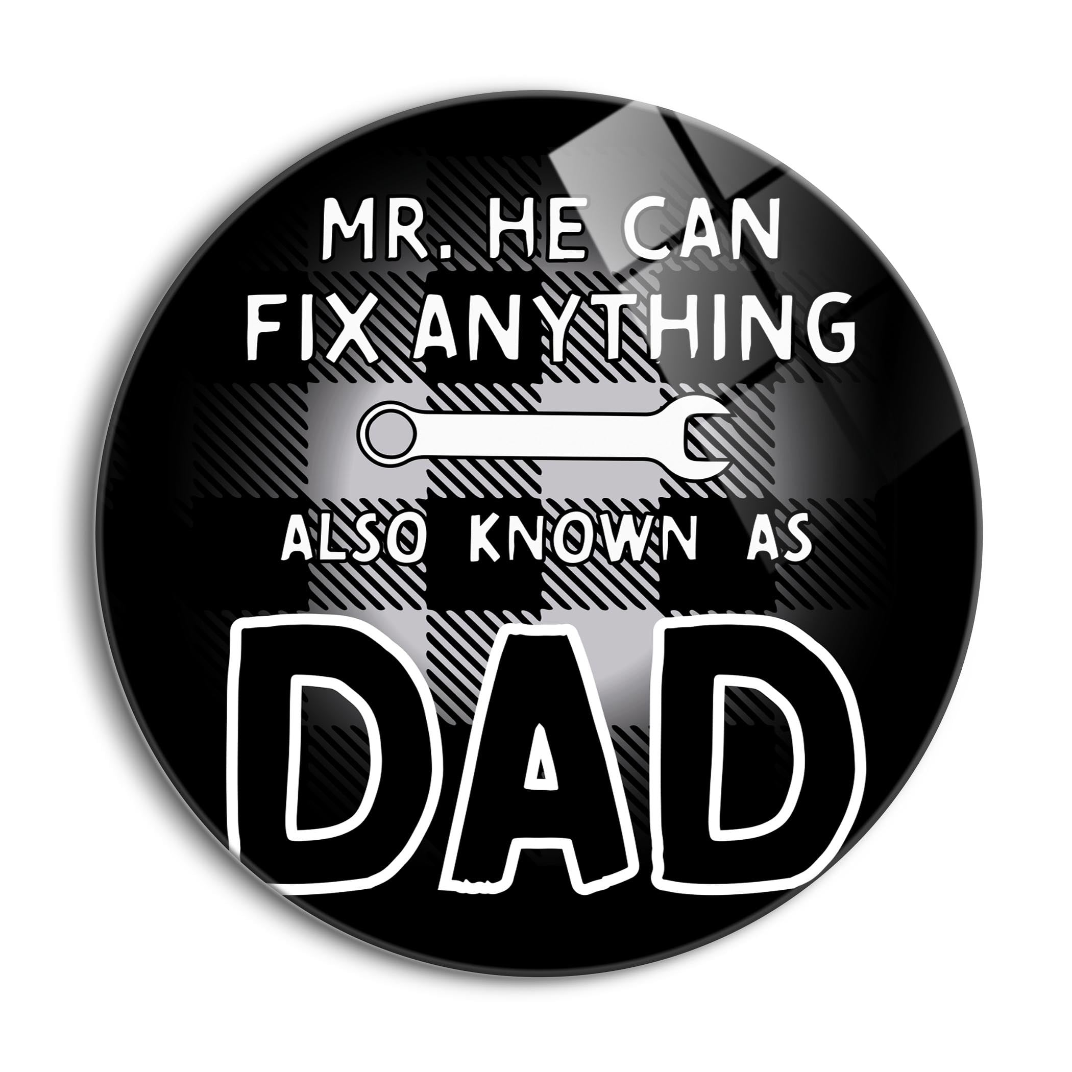 Mr. Fix Anything Dad Black Plaid Wrench 24 inch Glass Round Wall ...
