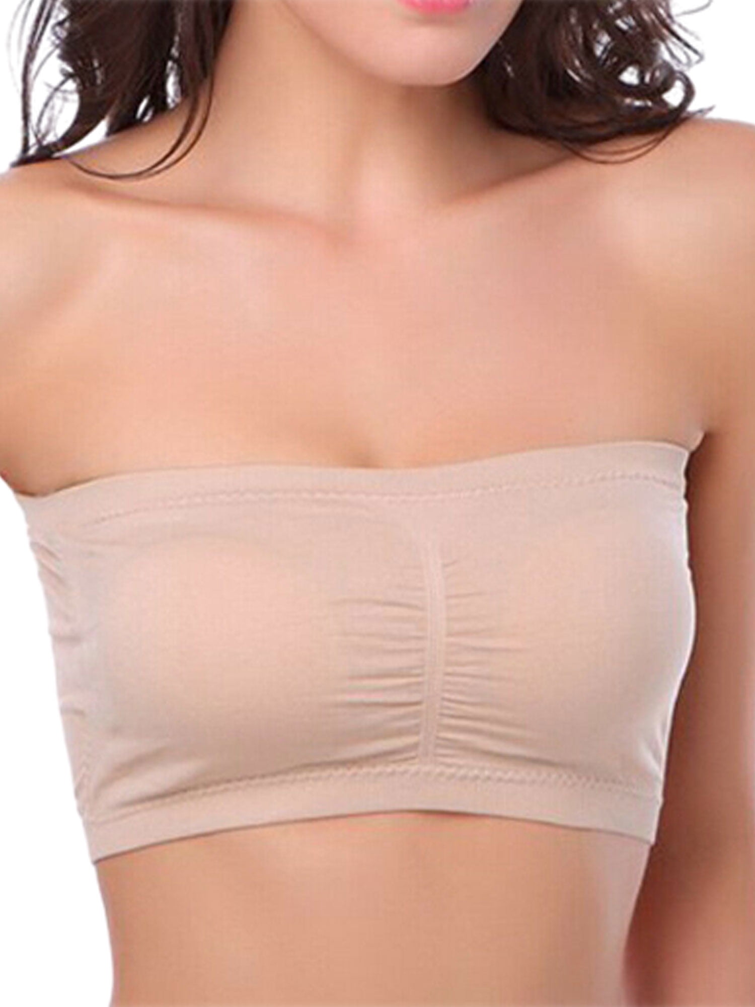 Suanret Plus Size Strapless Bra Bandeau Tube Removable Padded Top