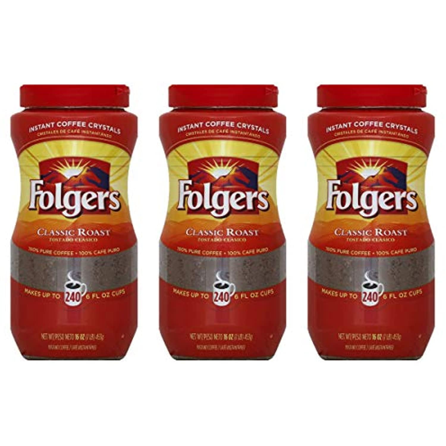 Folgers Classic Roast Instant Coffee Crystals - 16 Oz (Pack Of 3) - Walmart.com
