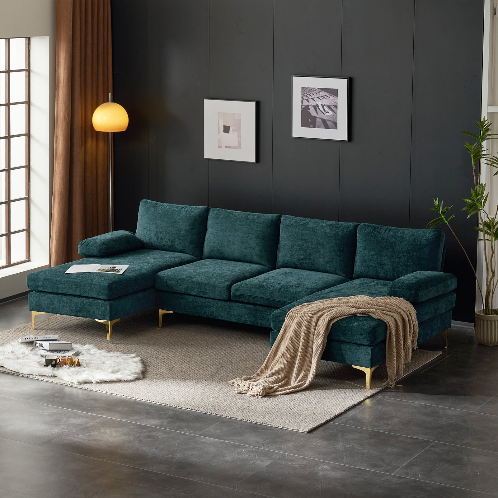 UBesGoo Modern & Contemporary Sectional Sofas, U Shaped Chenille Fabric ...