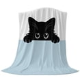 Black Cat Fleece Throw Blanket Cute Cat Cartoon Animal with Big Eye ...