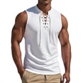 Antinious Men Solid Drawstring Rib Elastic Collared Sleeveless Trendy ...