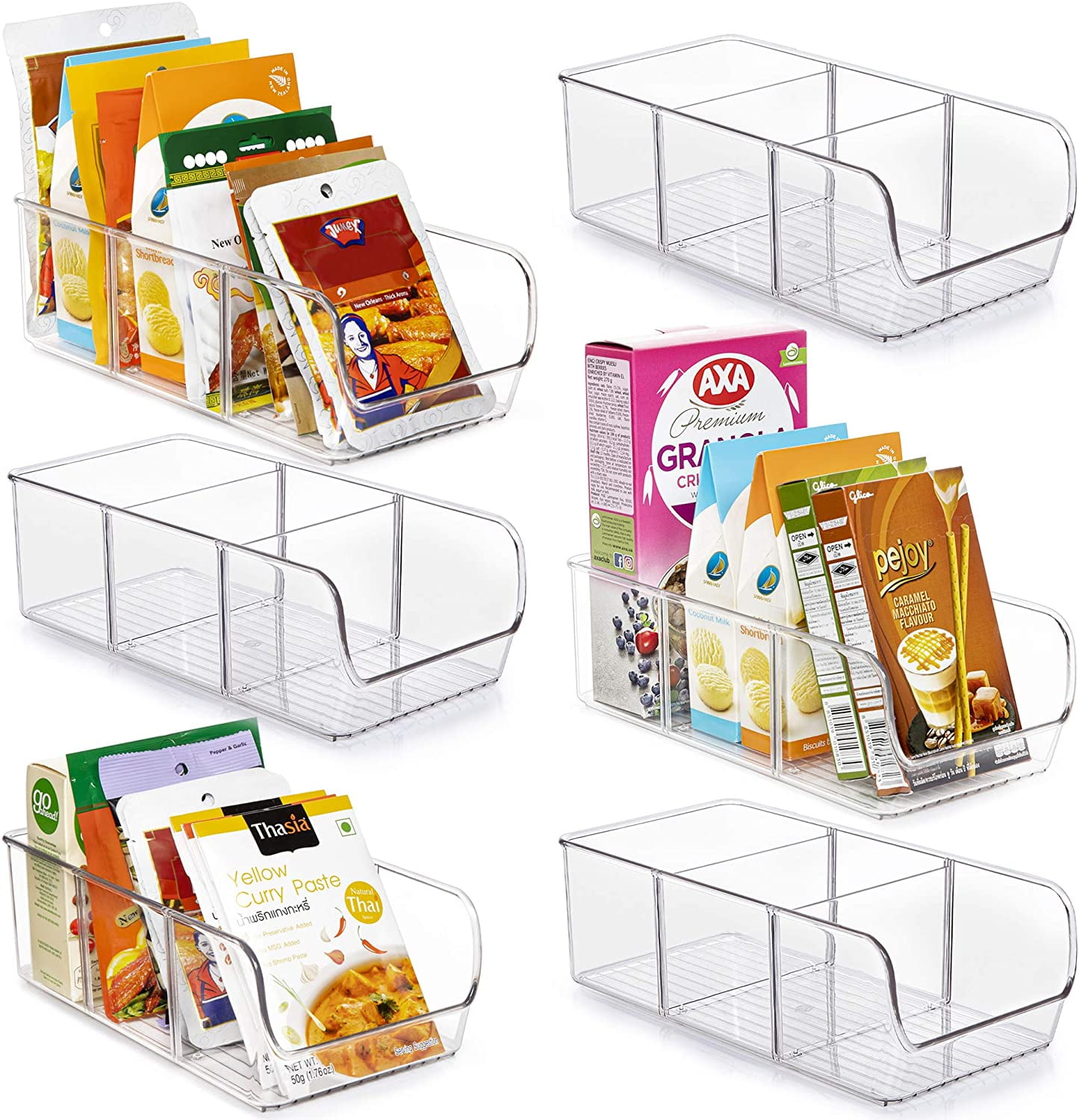 Food Packet Organizer Bins for Pantry Organization and Storage, 6 Pack ...