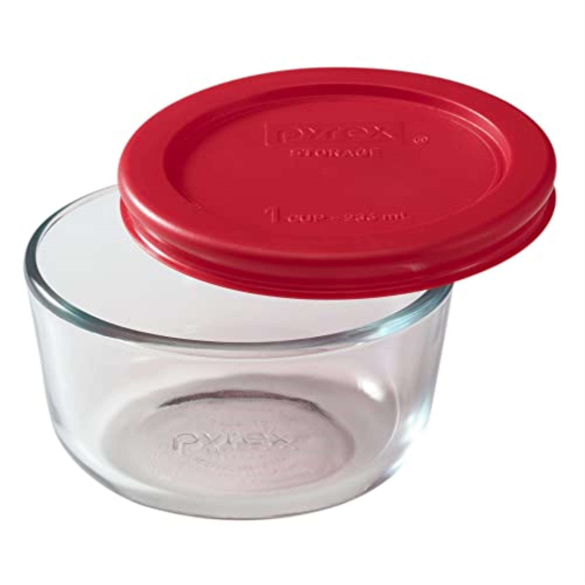 Pyrex Storage Plus 1-Cup Round Glass Storage Set with Red Plastic Cover ...