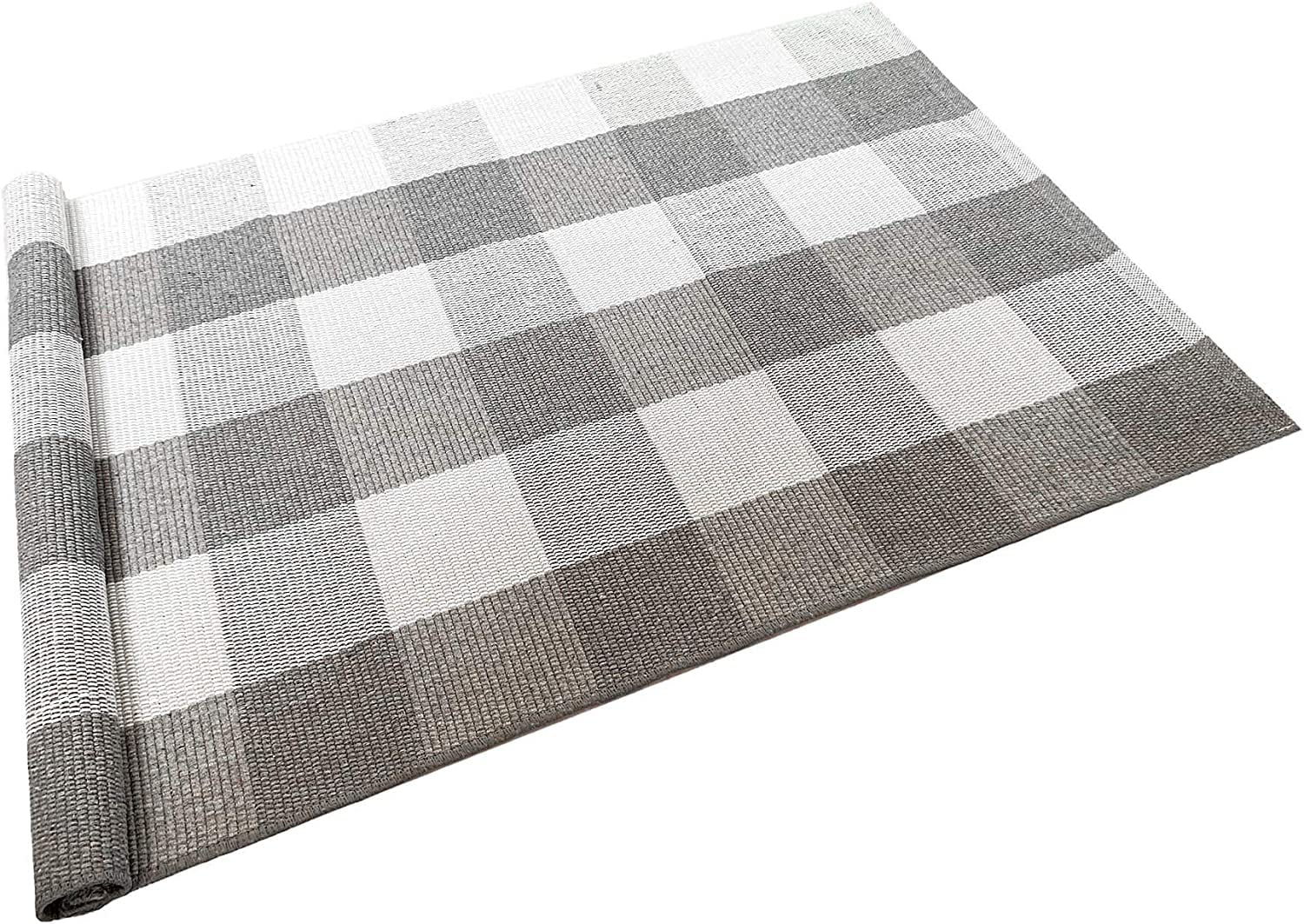 Check Rug 2×4- Grey and White Plaid Rugs Cotton Hand-Woven Checkered ...