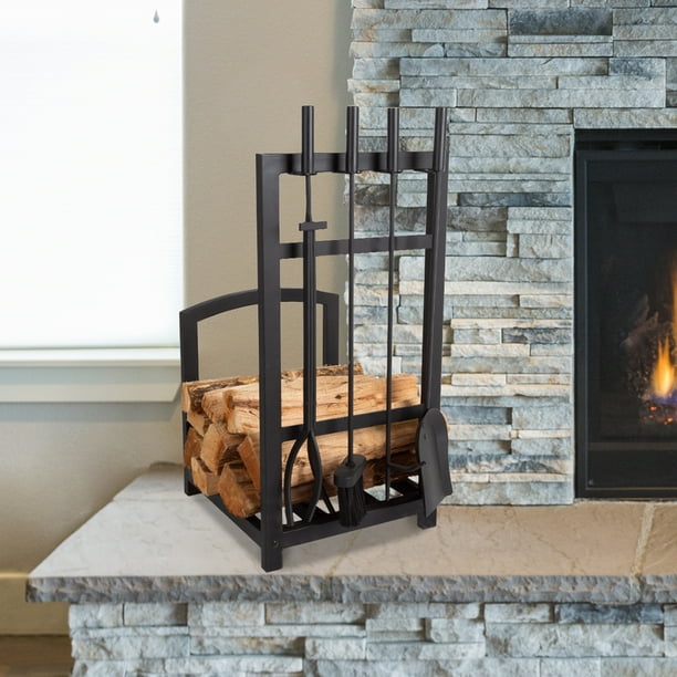 Somerset Home 5-Piece Fireplace Rack & Tool Set- Black Wrought Iron ...