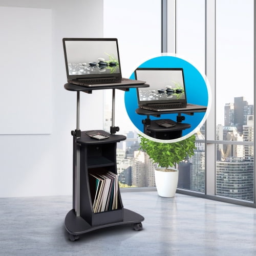 Mobile Laptop Podium, Height Adjustable Sit to Stand Desk with Tilting ...