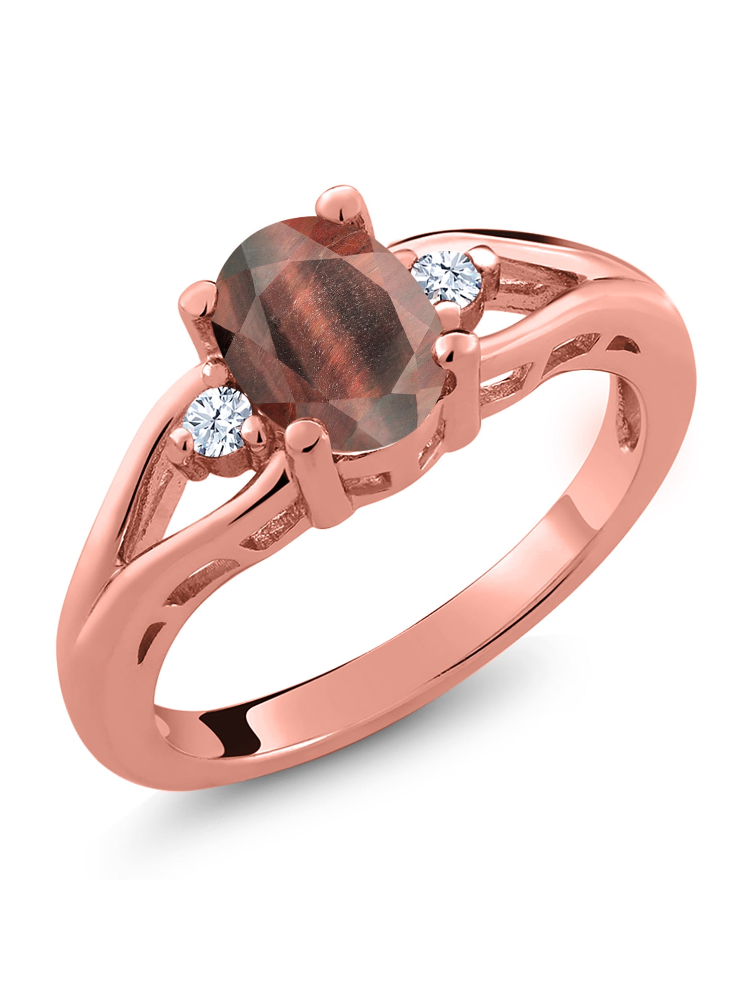 Gem Stone King 1.31 Ct Oval Red Tiger Eye 18K Rose Gold Plated Silver ...