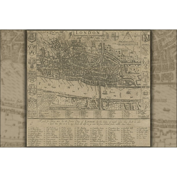 24"x36" Gallery Poster, map of London by John Norden, 1593 - Walmart.com