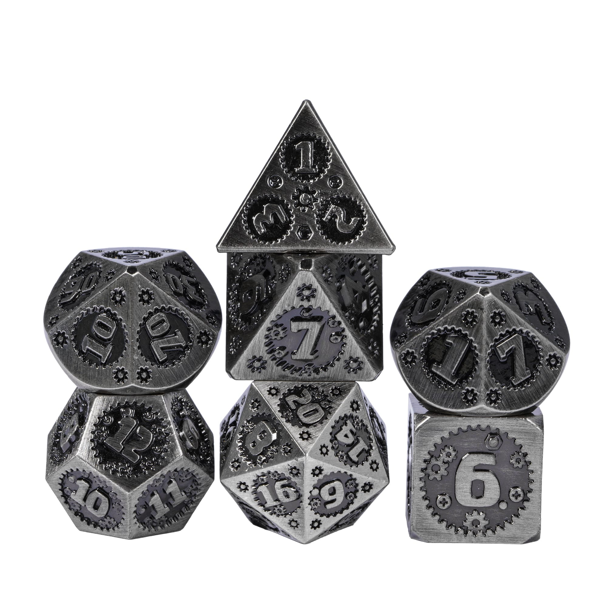 Cusdie 7-Die Metal DND Dice Set, Mechanical Gear Metal Polyhedral D&D ...