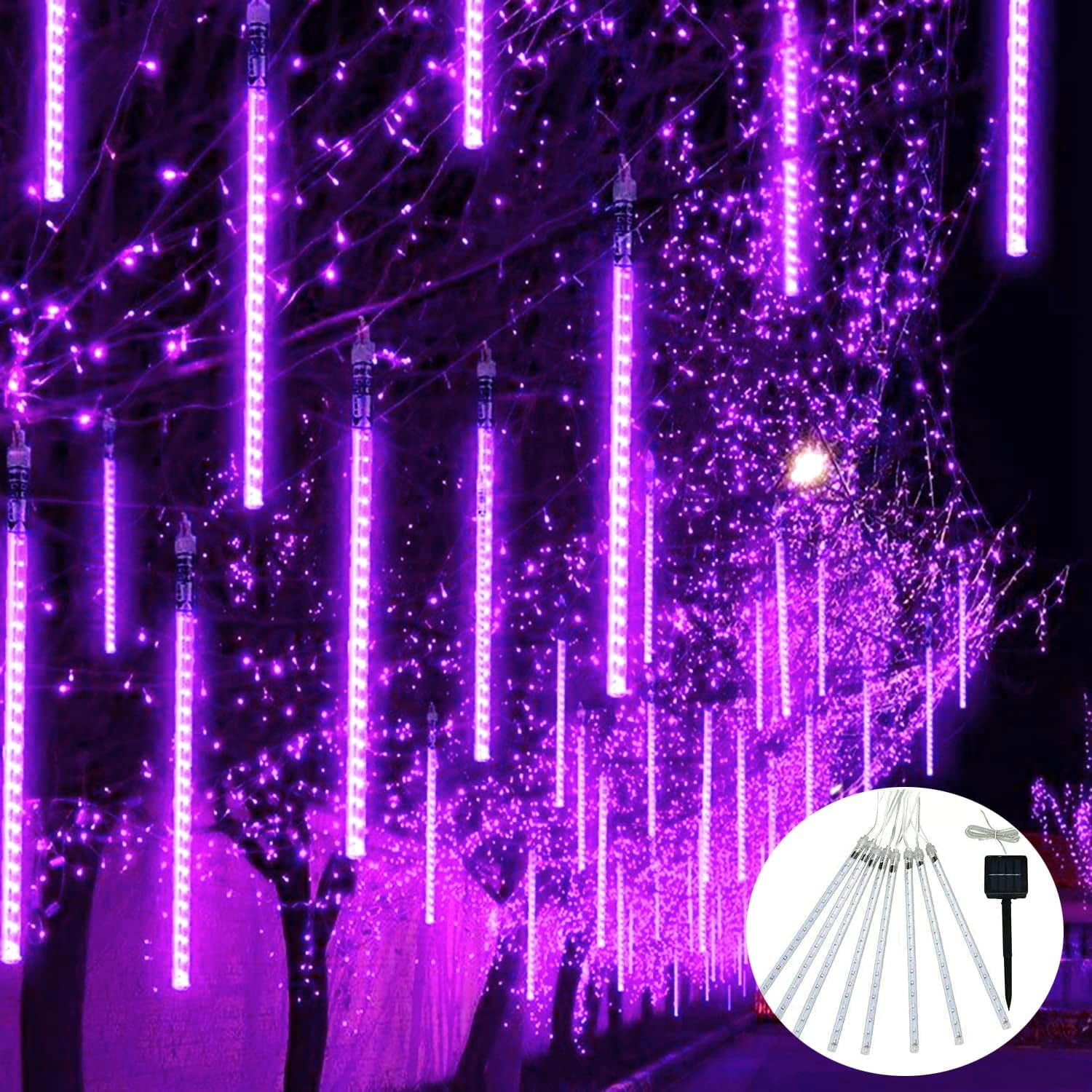 JMEXSUSS Purple Solar Meteor Shower Lights Outdoor Waterproof, 8 Tube ...