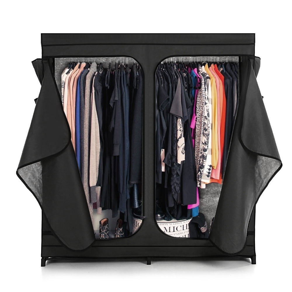 iKayaa Fashion Double Zipped Up Large Clothes Wardrobe Non-Woven Fabric ...