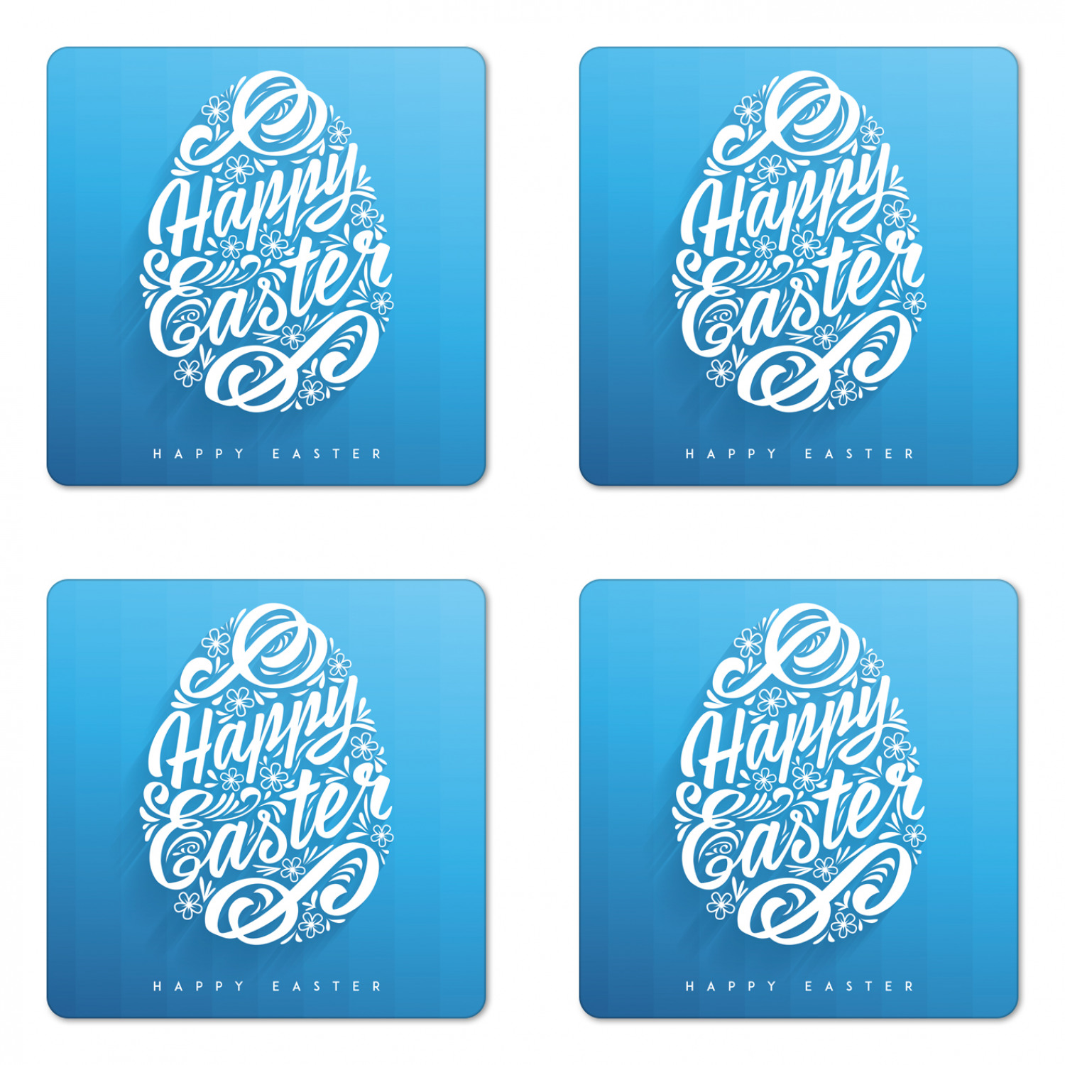 Easter Coaster Set of 4, Blooming Sketch Flowers Swirls Hand Lettering ...