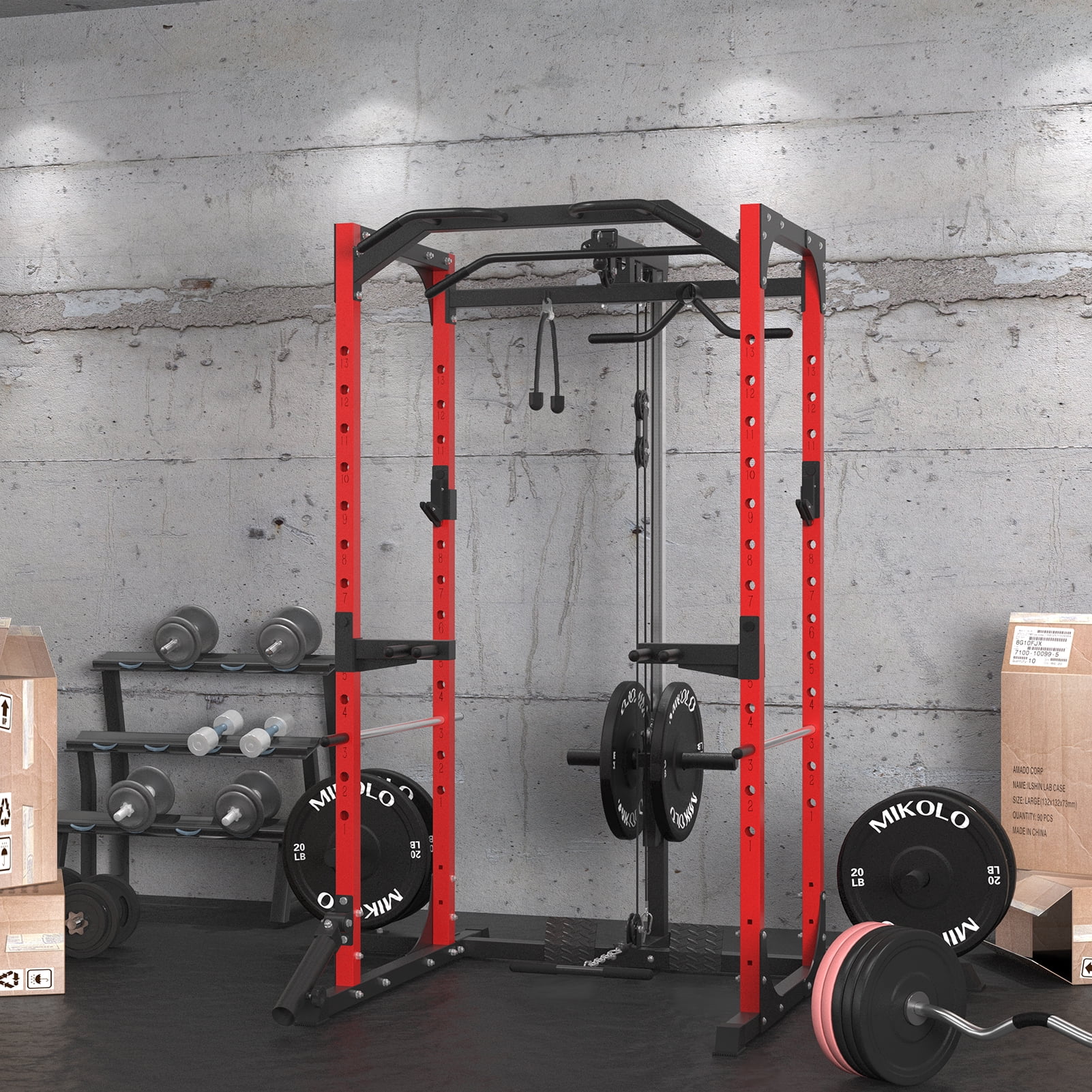 Buy Mikolo Power Rack Cage with LAT Pulldown System,1200LBS Capacity ...