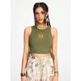 Army Green Womens Embroidered Spiral Sun Pleated Crop Tank Top ...