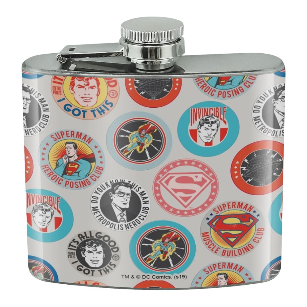 Superman Button Pattern Stainless Steel 5oz Hip Drink Kidney Flask ...