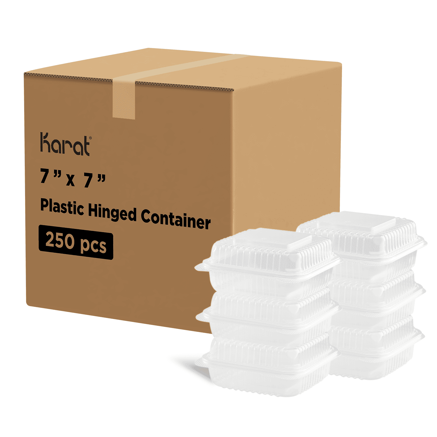Karat 7'' x 7' PP Plastic Hinged Container, 1 compartment - 250 ct ...