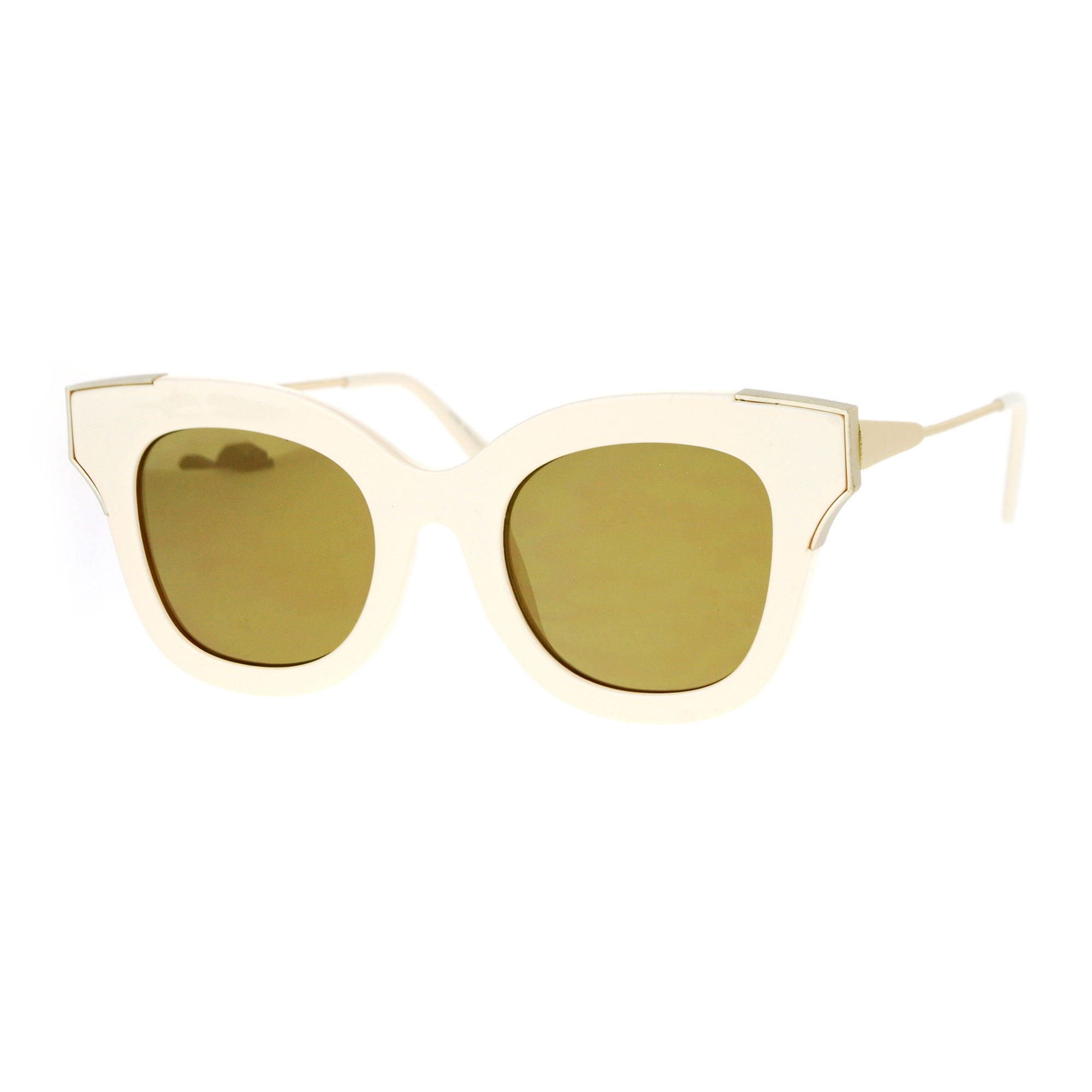 Sa106 Color Mirrored Horned Rim Flat Lens Cat Eye Womens Retro