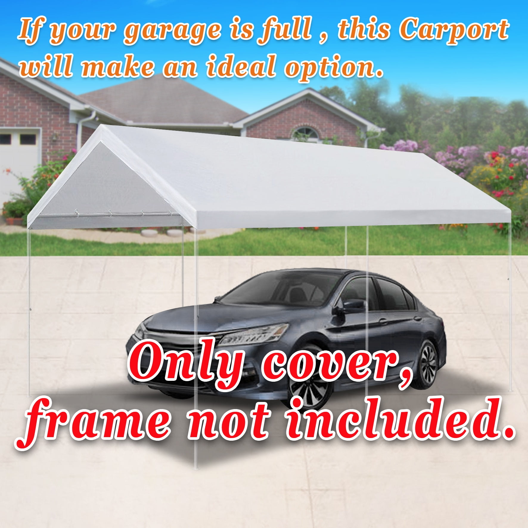 SUNNY 10'x20' Carport Replacement Canopy Cover for Outdoor Tent Garage ...