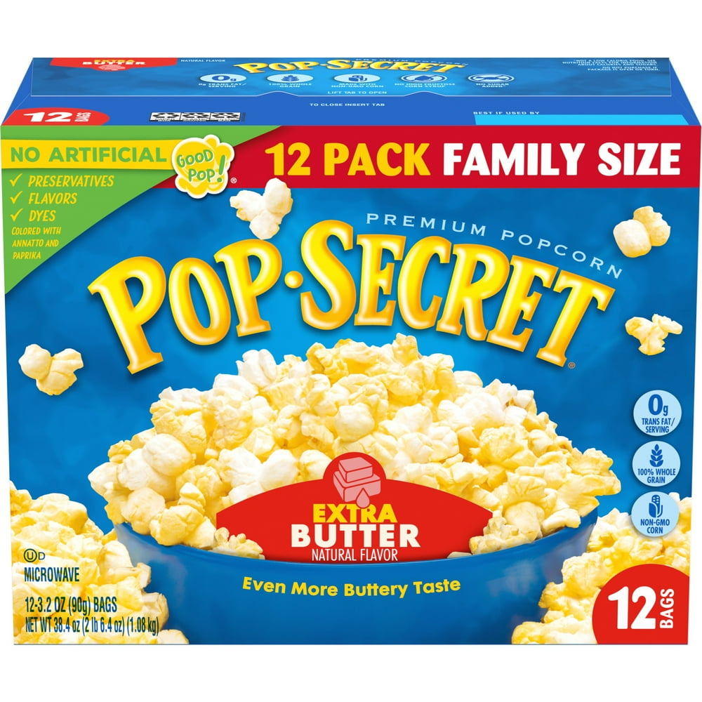 Pop Secret Popcorn, Extra Butter Microwave Popcorn, 3.2 oz Sharing Bags ...
