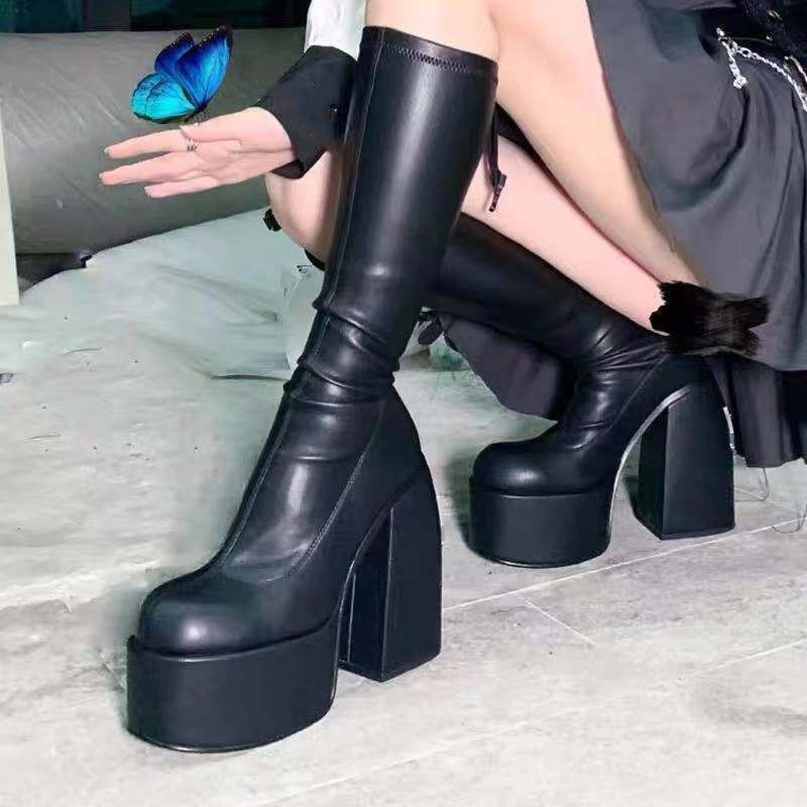 Click here for Egnmcr Womens High-Heels Mid Calf Boots Womens Win... prices