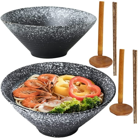 HTAIGUO 2 Pack Ceramic Japanese Ramen Bowls Set, 60 Ounce Asian Noodle ...