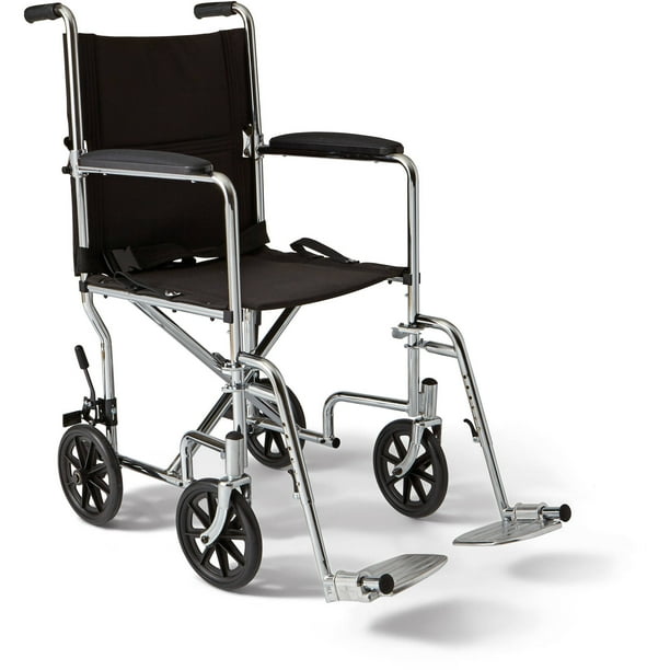 Medline Steel Transport Chair, 19" Wide Seat, Permanent Full-Length ...