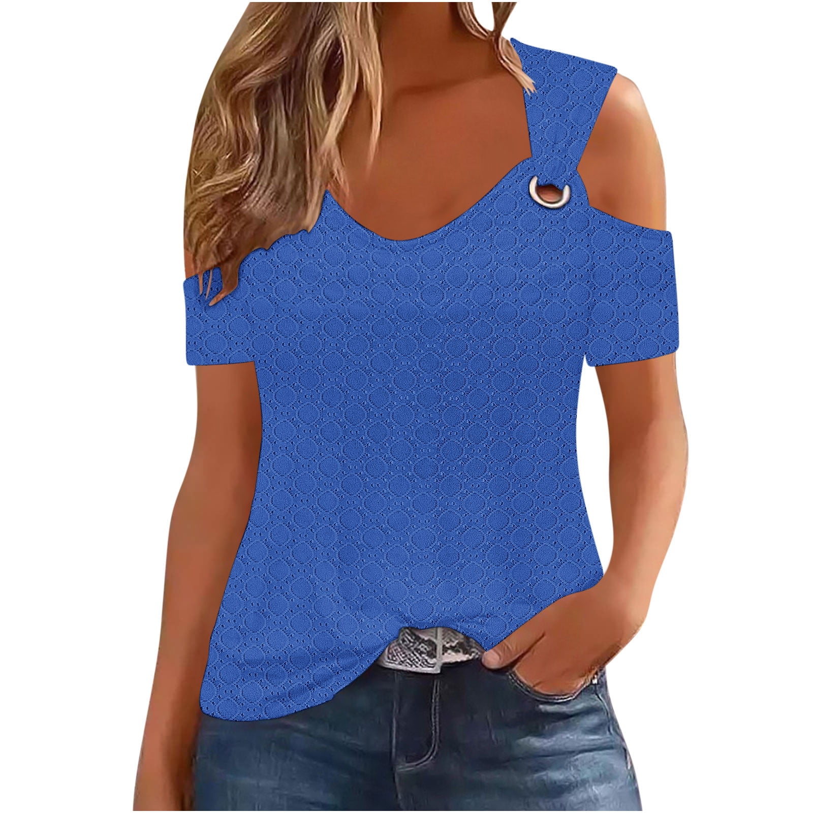 Click here for Lenpel Summer Tops For Women Cold Shoulder Short S... prices