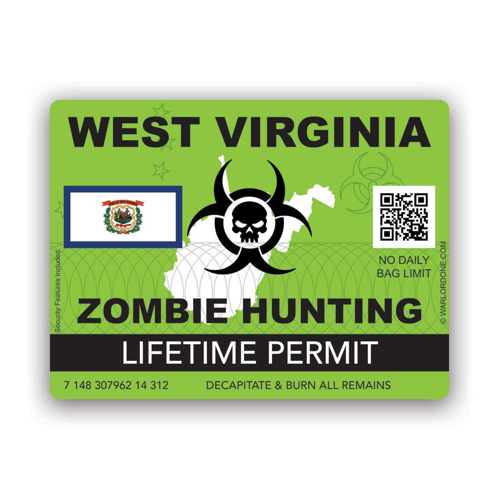 Zombie West Virginia State Hunting Permit Sticker Decal - Self Adhesive ...