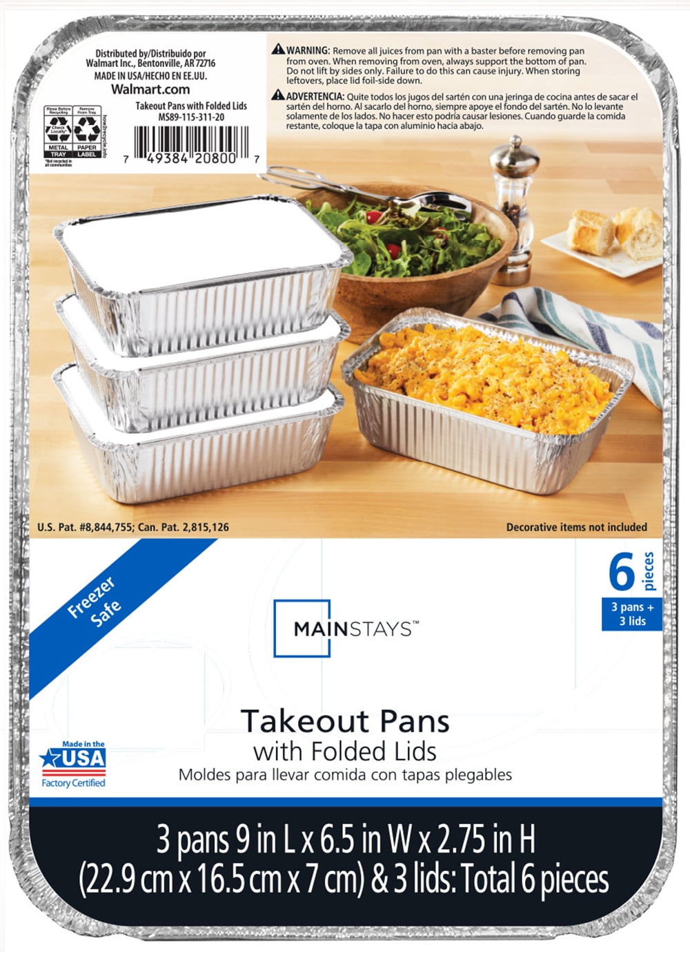 Mainstays Aluminum Foil Medium Takeout Pans with Folded Lids, 3 Count ...