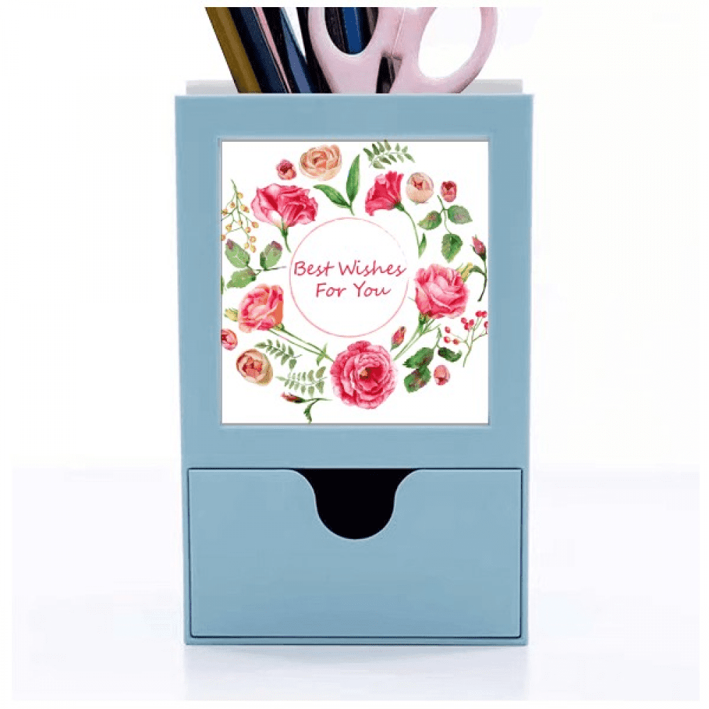 Red Roses Bush Pattern Flowers Desk Supplies Organizer Pen Holder Card ...