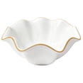 8" White Ceramic Decorative Bowl, Ruffle Edge Serving Bowl with Golden ...