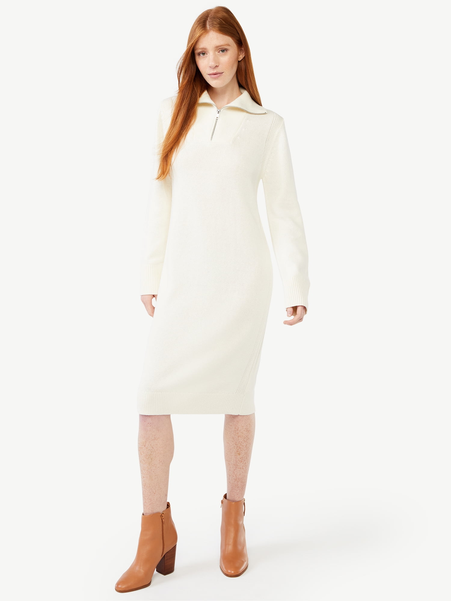 Free Assembly Women's Half Zip Sweater Dress - Walmart.com