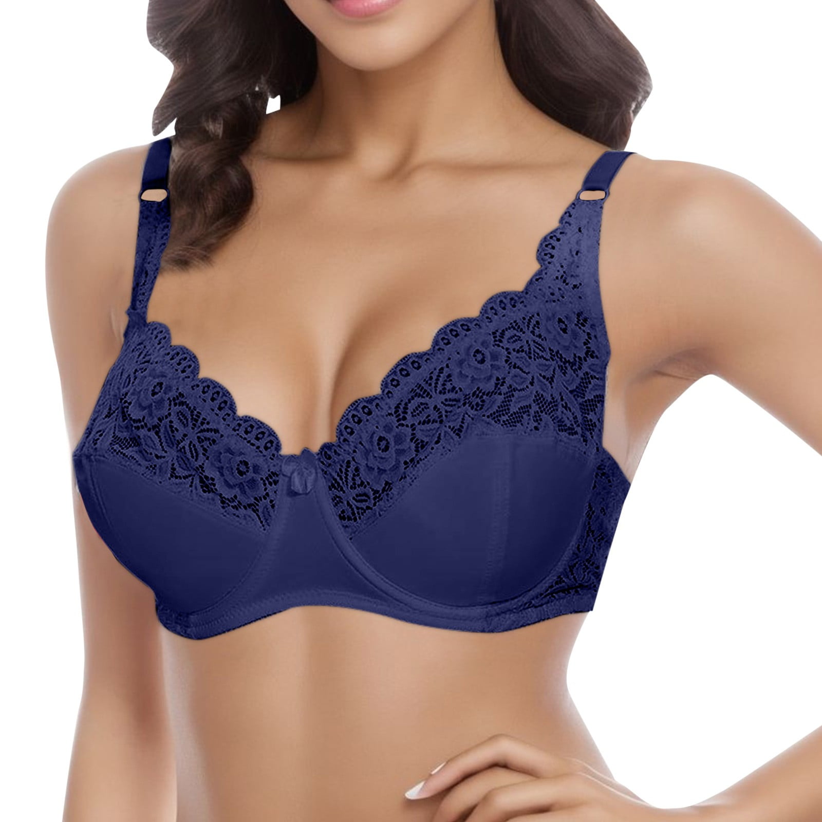 PEASKJP Women's Soft Wirefree With Lace Bra Minimizer Bra, Dark Blue 80D - Walmart.com
