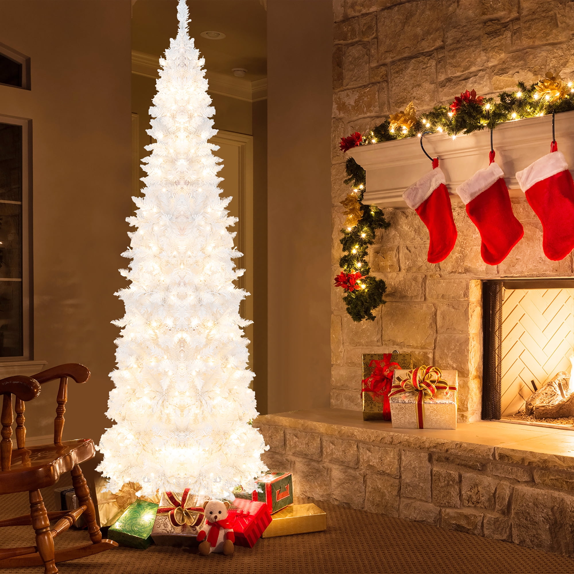 Click here for Gymax 7ft Pre-Lit Slim Pencil Christmas Tree Full... prices
