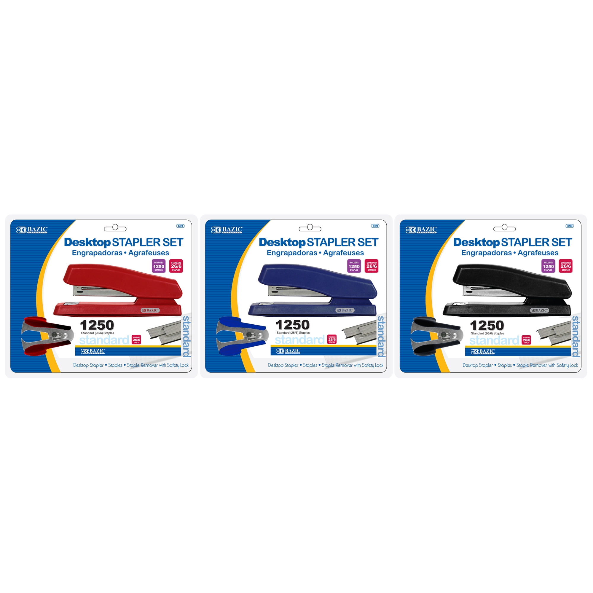BAZIC Desktop Stapler + Staple Remover + 1250 Staples, 3-Pack - Walmart.com