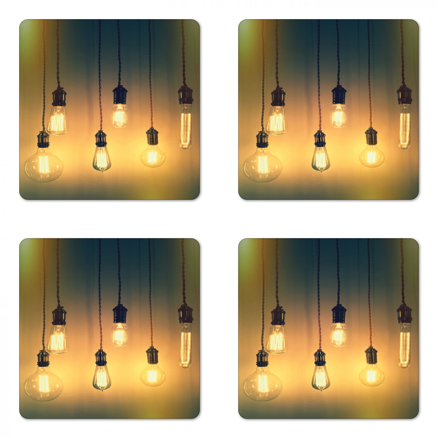 Industrial Coaster Set of 4, Vibrant Retro Style Equipments Original ...