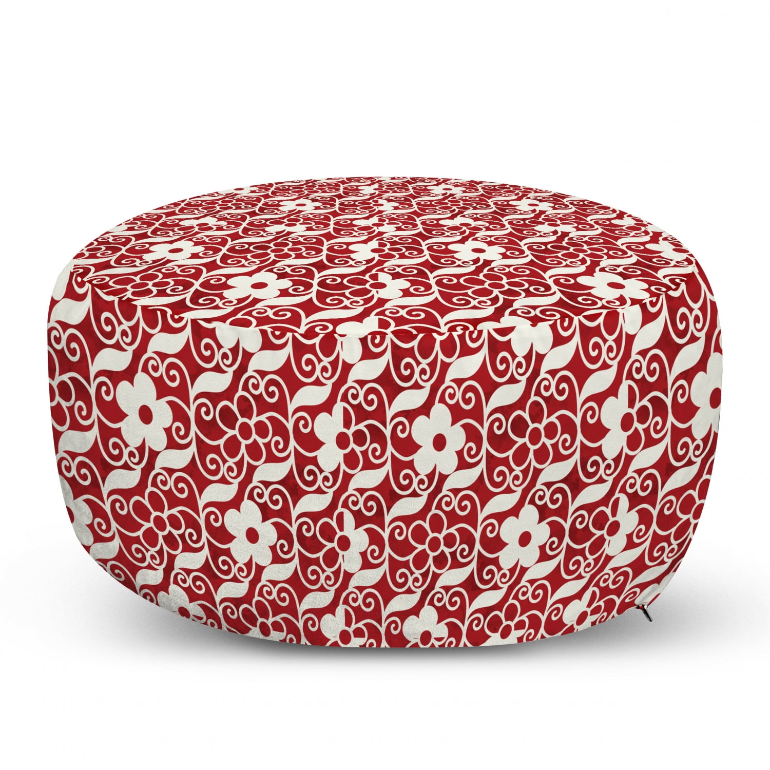 Chinese Pouf Cover with Zipper, Spiral Vortex Vine Leaf and Flowers ...