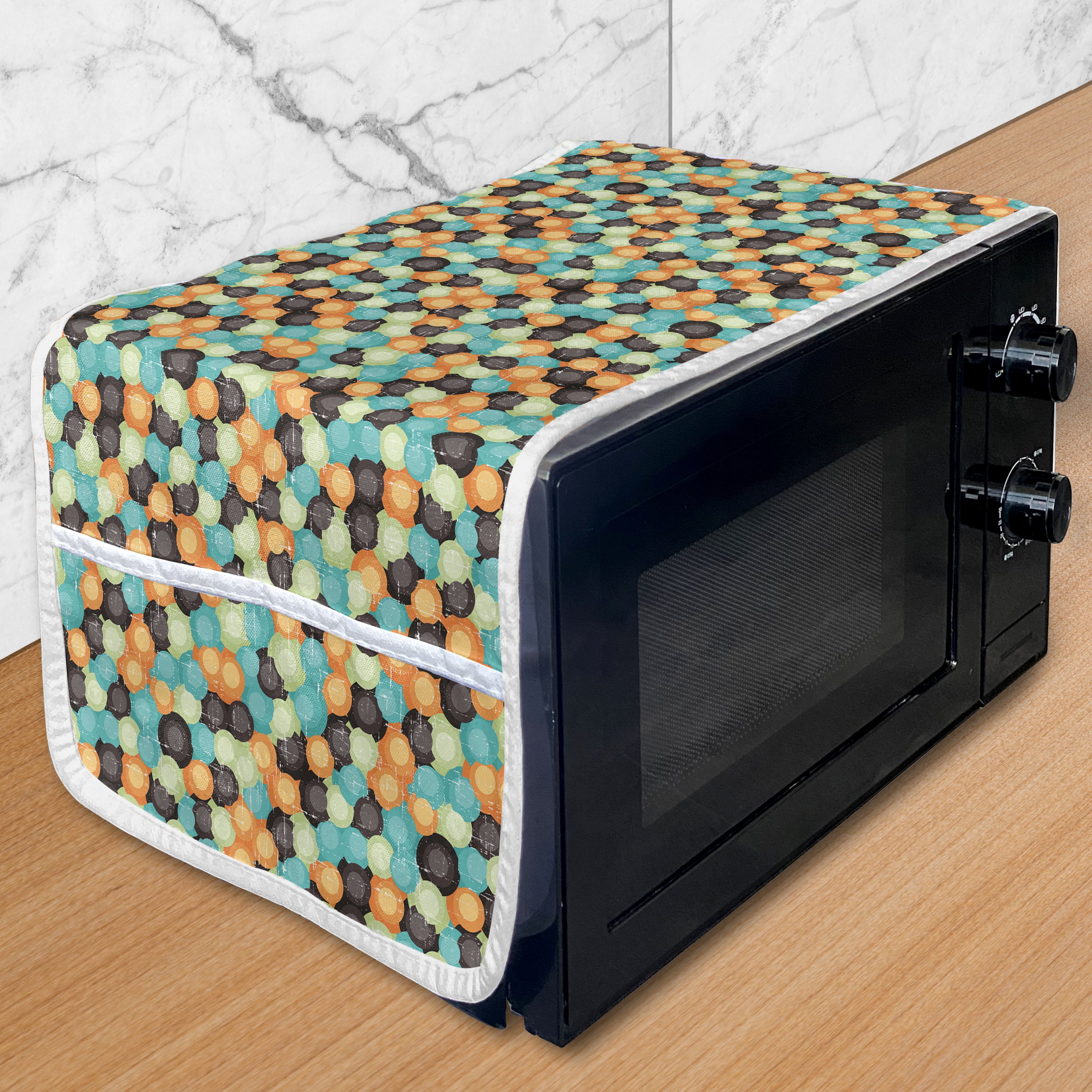Geometric Microwave Oven Cover, Grunge Colorful Circles with Effects ...
