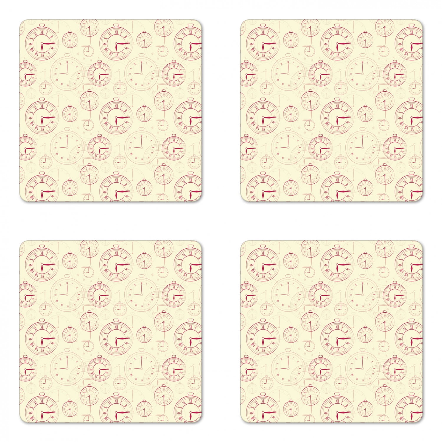 Clock Coaster Set of 4, Vintage Watches Roman Digits Antique Machine ...